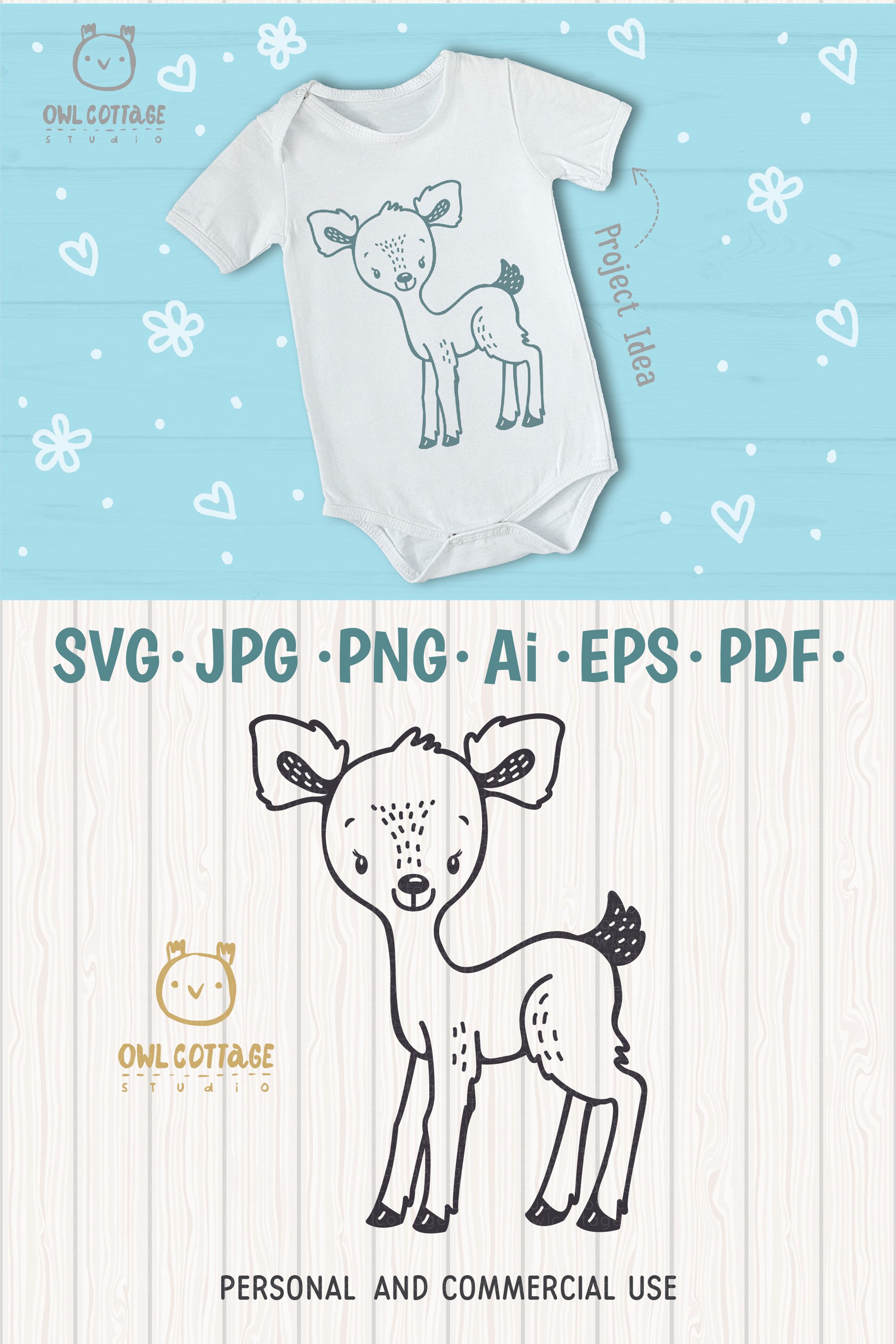 Baby Deer with Flowers Crown Svg , Favn Cut File (389826 ...