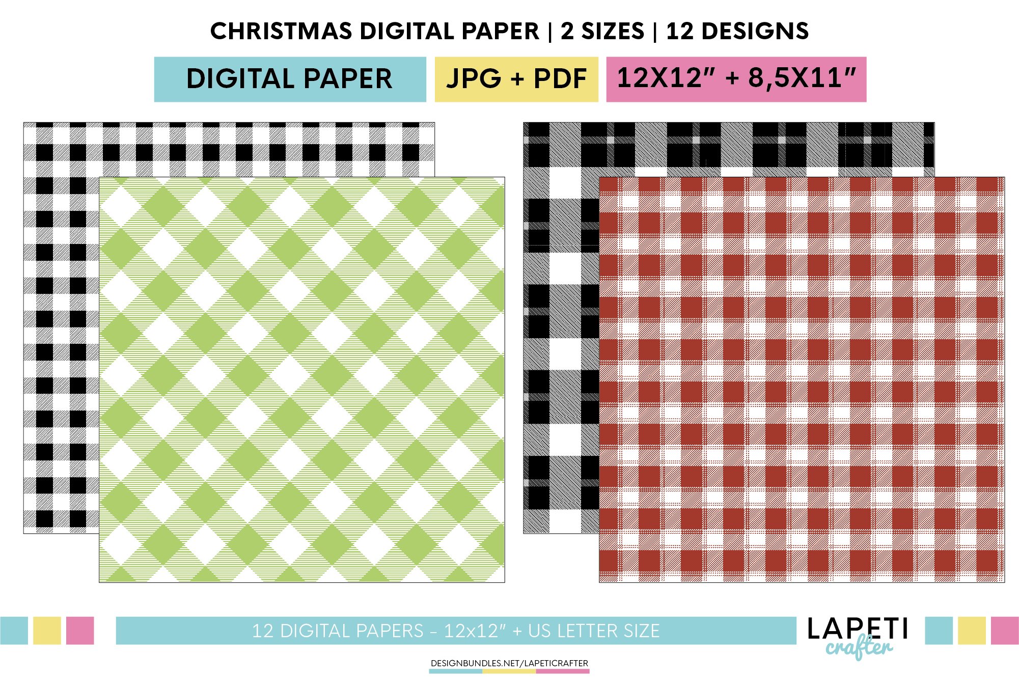 Buffalo plaid digital paper | Red and green plaid background (1042408 ...