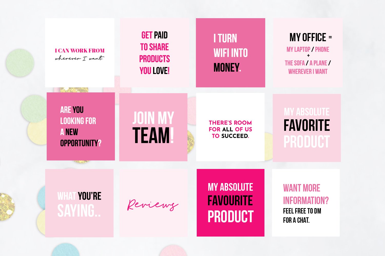 25 x Pink MLM Social Media Quotes (774160) | Web Elements | Design Bundles