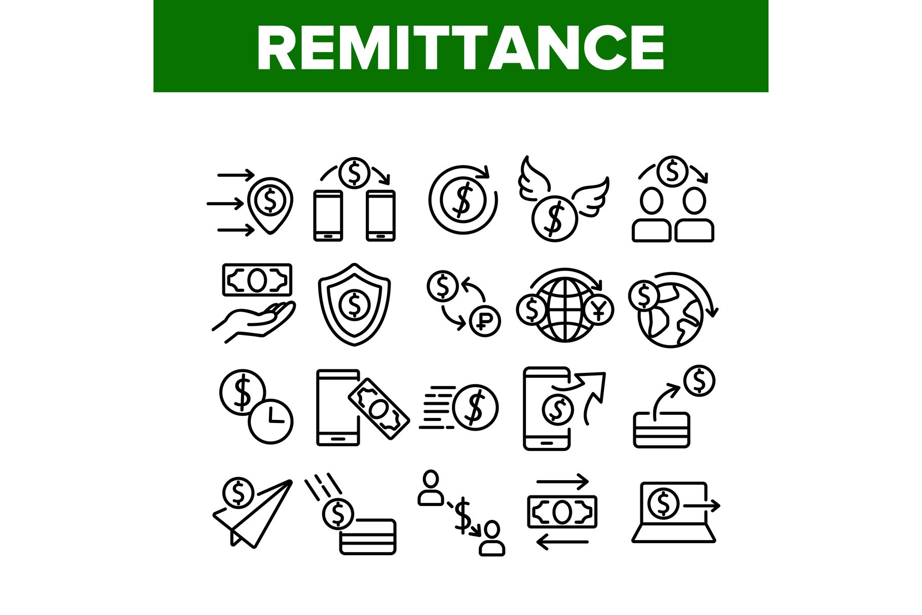 Remittance Finance Collection Icons Set Vector (579886) | Illustrations ...