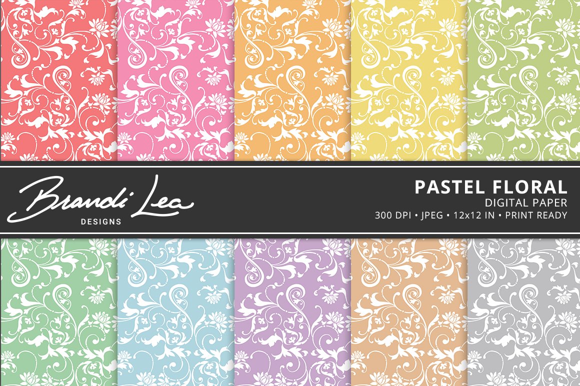 Pastel Floral Digital Paper Pack (26707) | Backgrounds | Design Bundles