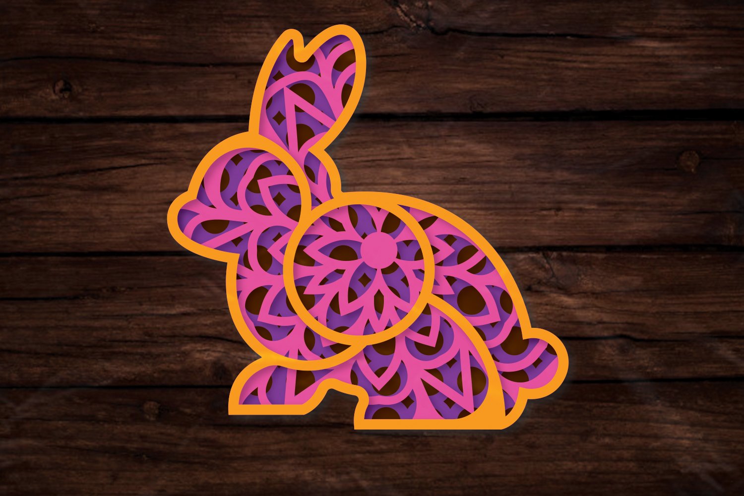 Papercut Rabbit 3D Layered, Mandala Bunny Paper Craft Design