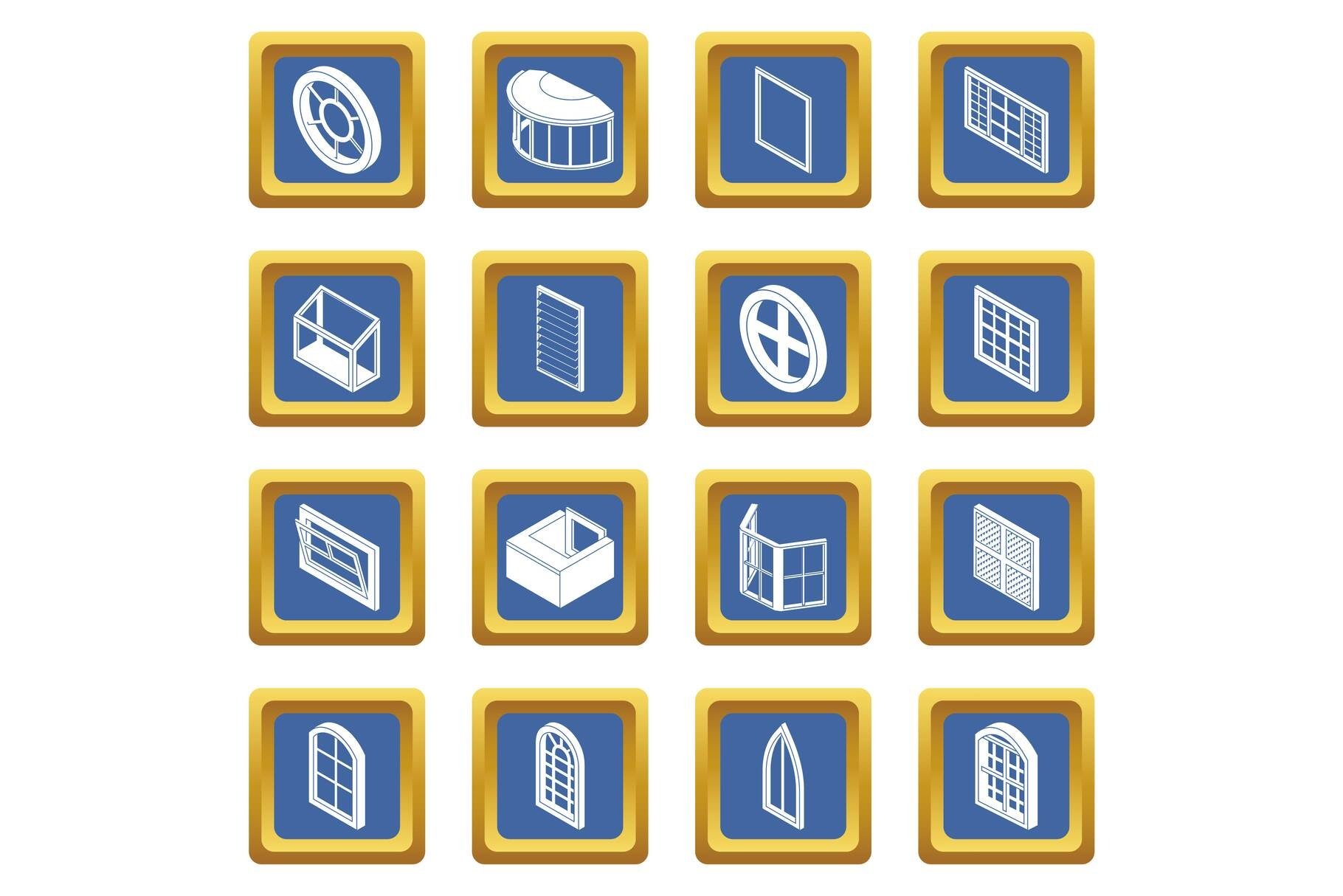Window forms icons set blue square vector (502465) | Icons | Design Bundles