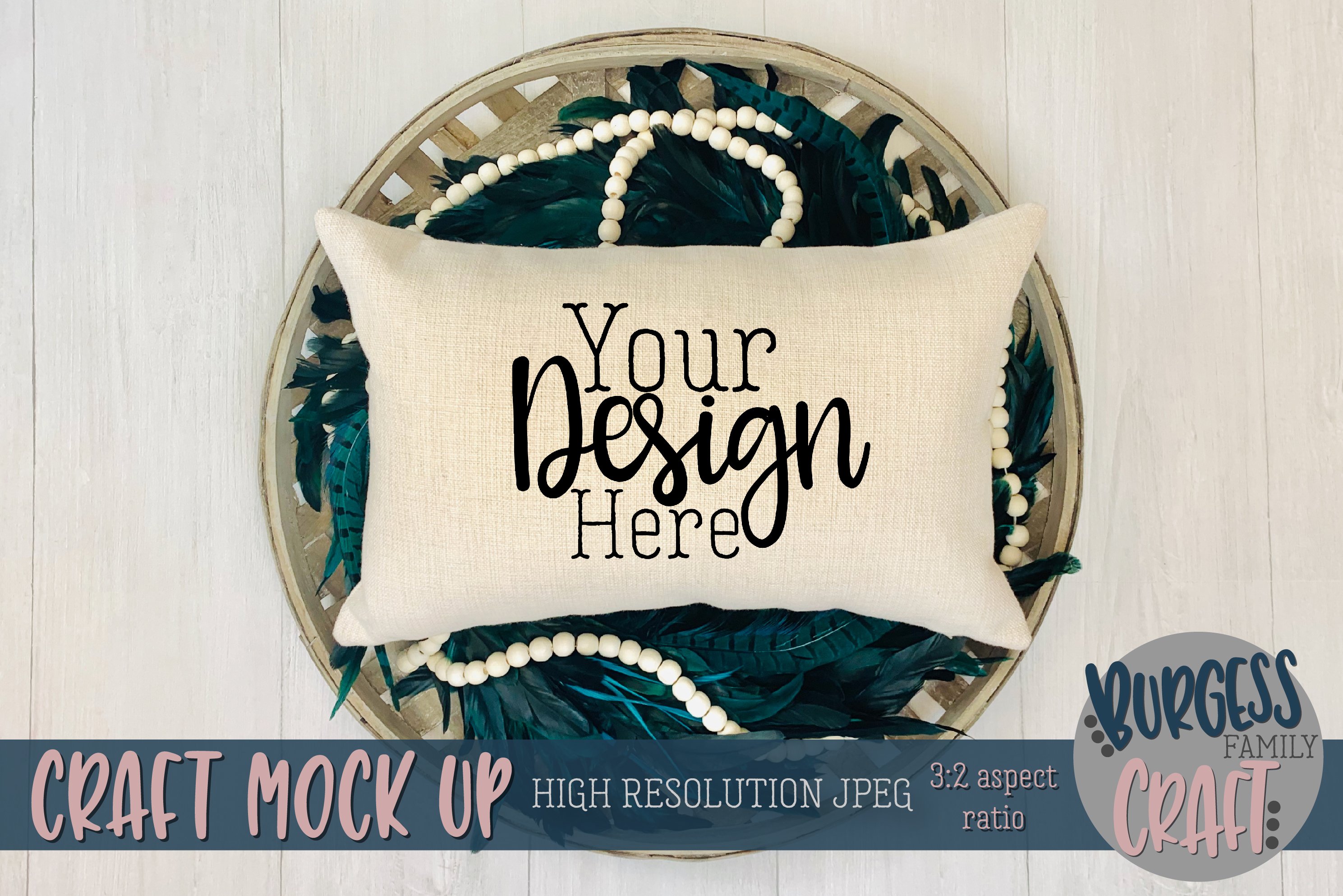 Peacock pillow Craft mock up (414254) | Craft Mockups | Design Bundles
