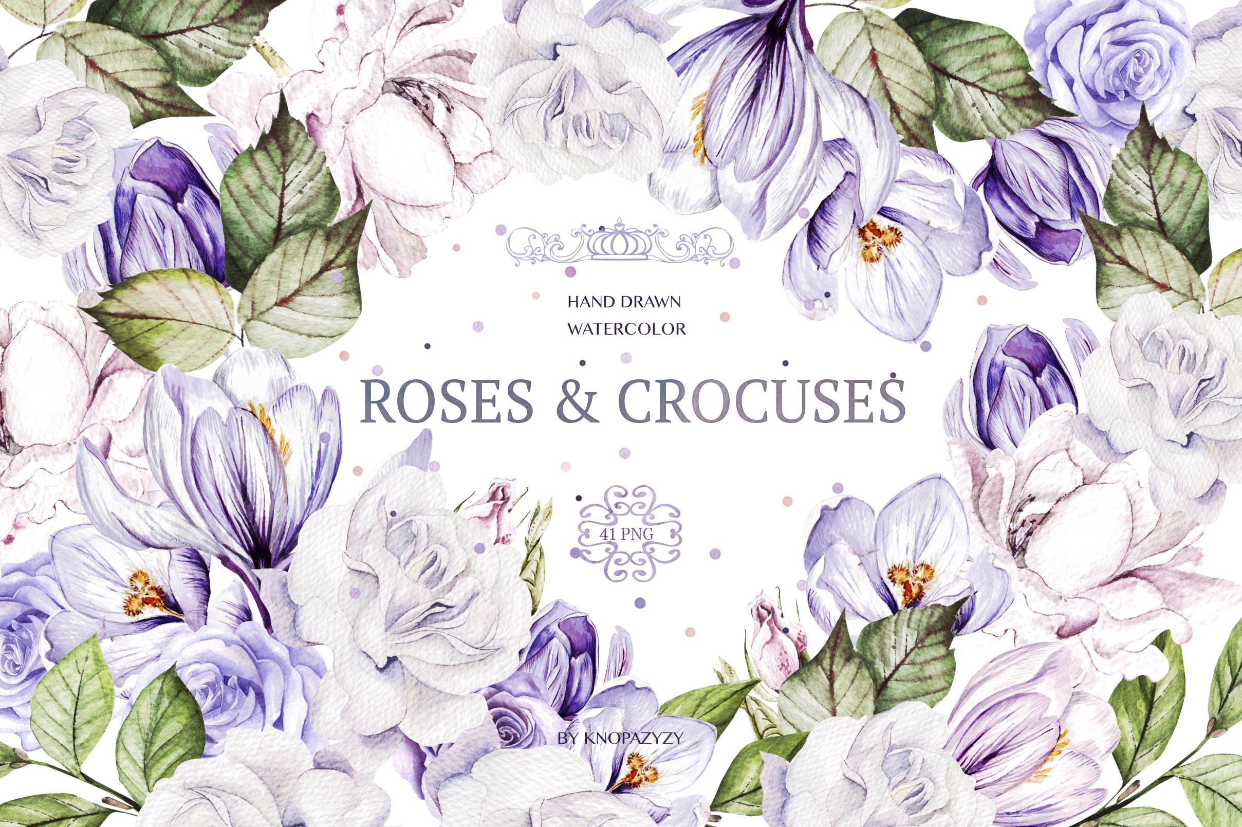 Watercolor Roses & Crocuses (838117) | Elements | Design Bundles