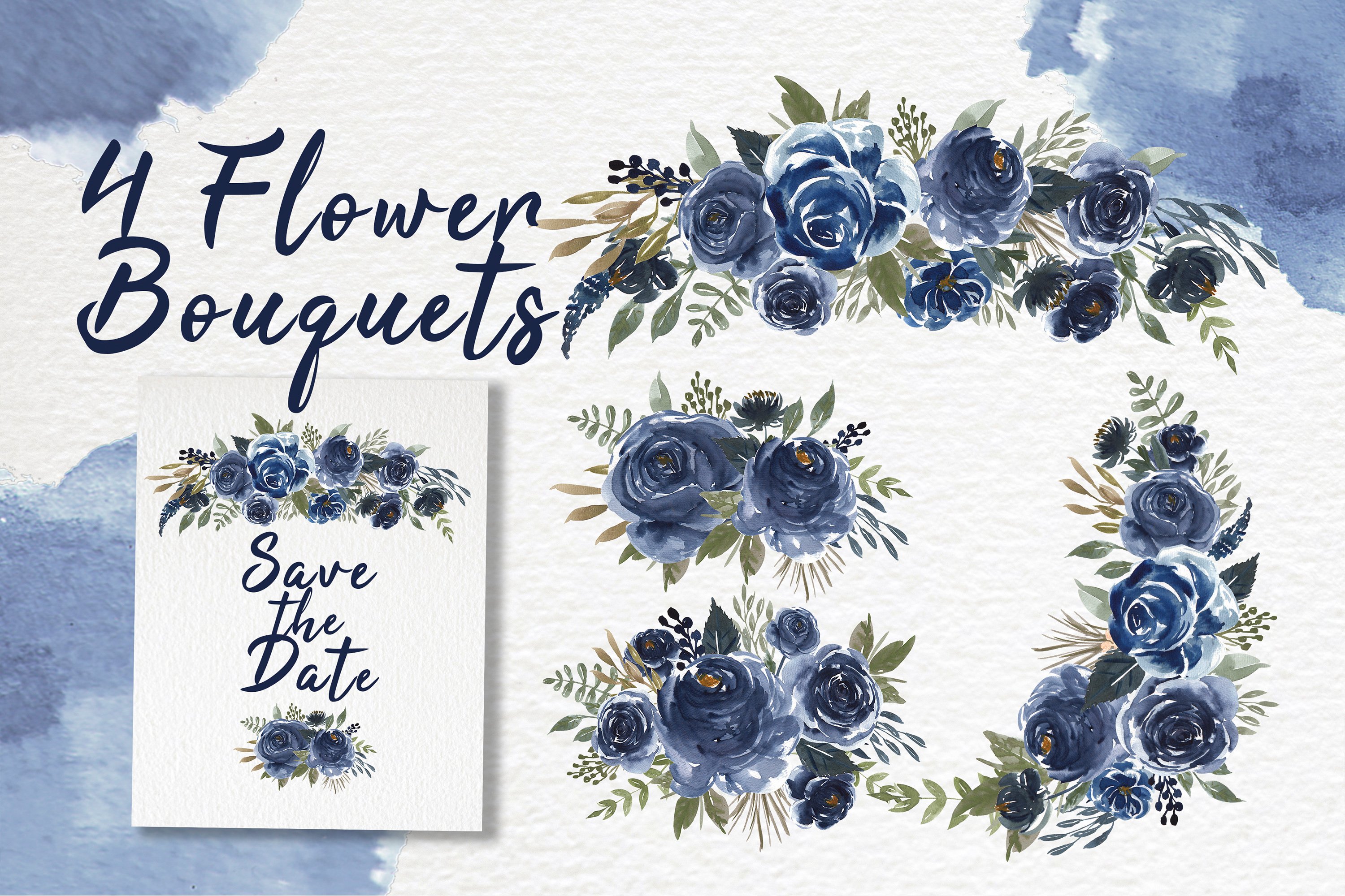 Navy Blue Flower Watercolor Clip-art (364048) | Illustrations | Design ...