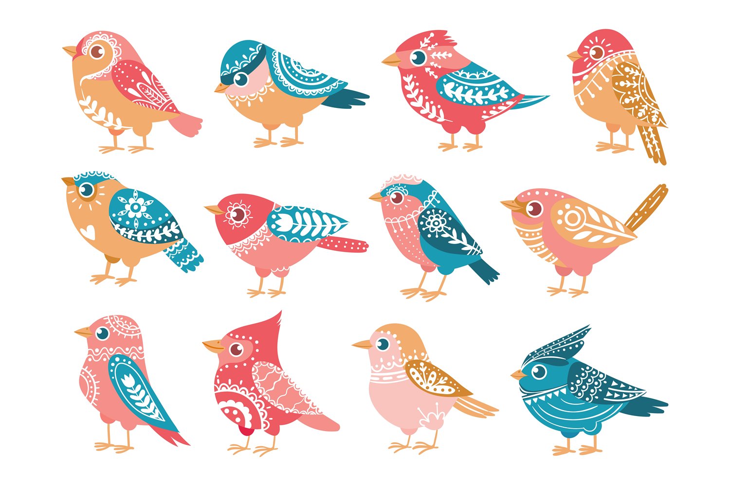 Decorative birds. Hand drawn bird with folk ornaments in sca (1029652 ...