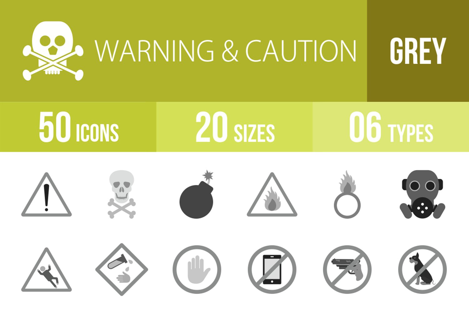 50 Warning & Caution Greyscale Icons (279726) | Icons | Design Bundles