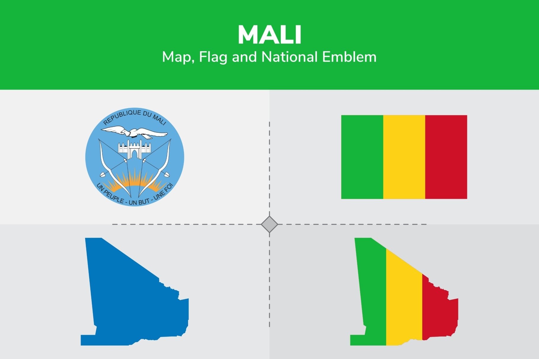 Mali Map, Flag and National Emblem