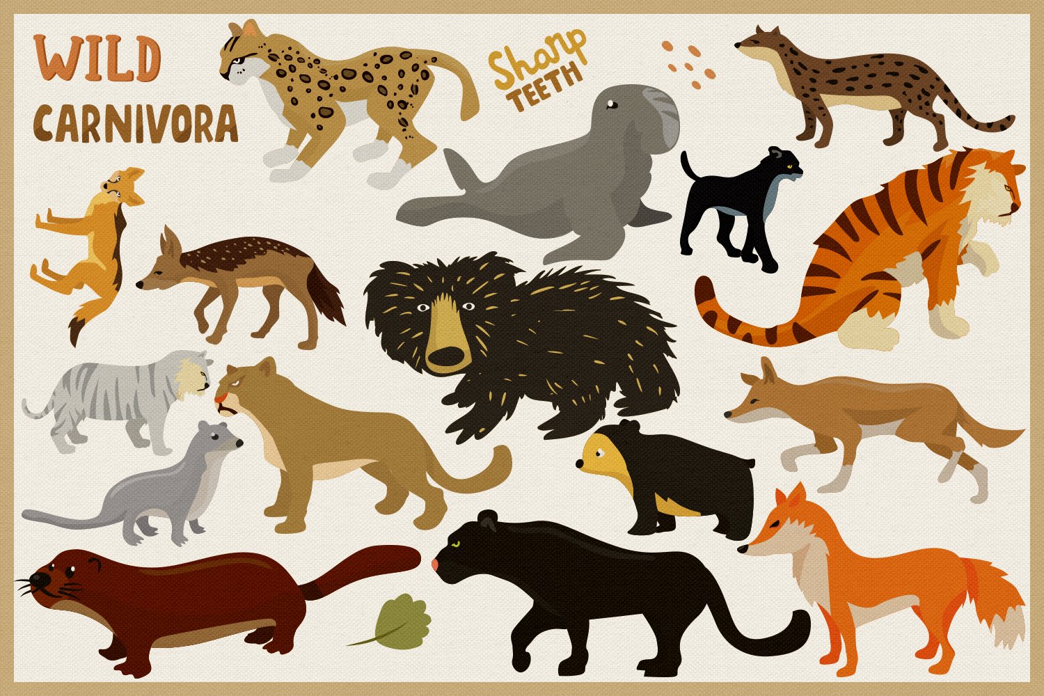 Carnivora Vector Clipart and Seamless Pattern