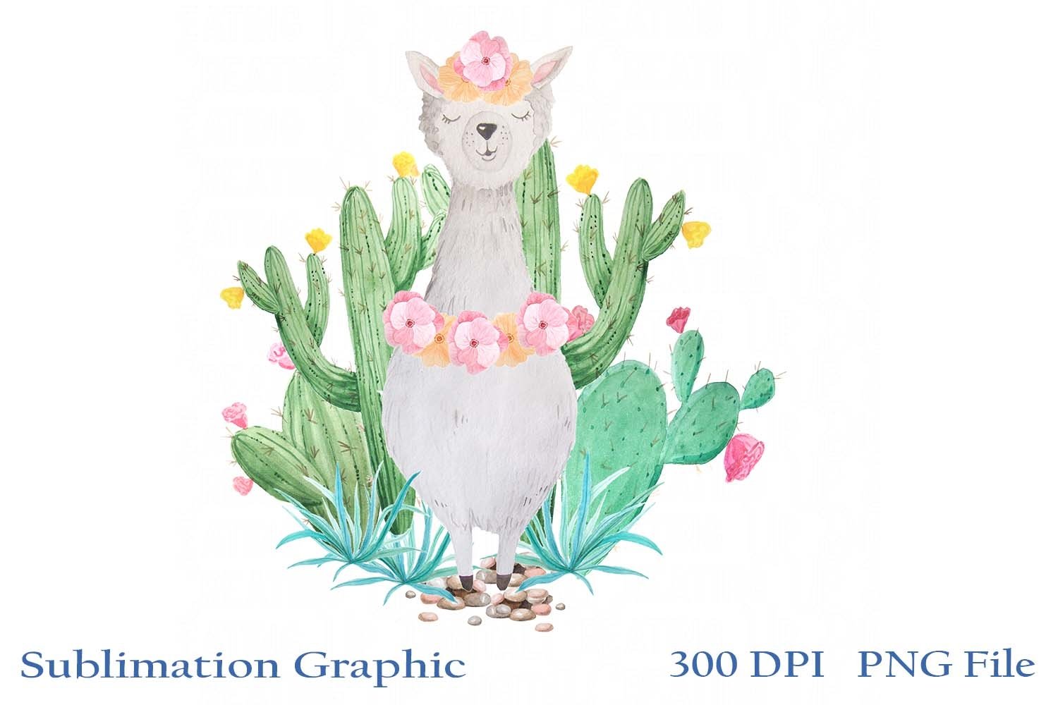 Spring Llama with Cactus PNG (1132358) | Illustrations | Design Bundles