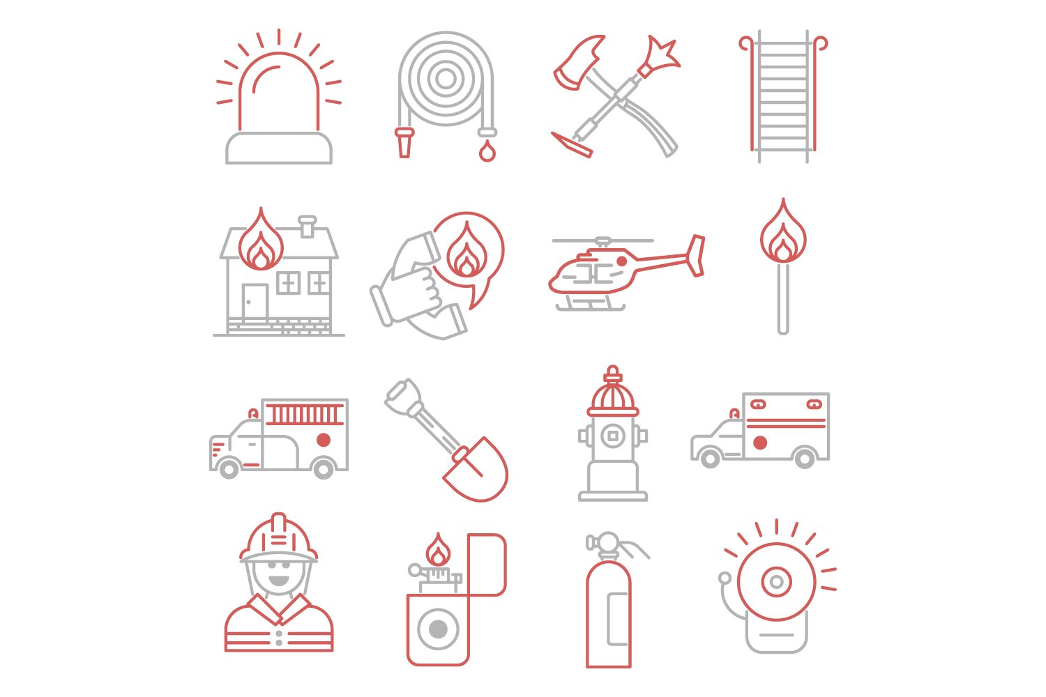 Firefighter and fire department icons set (128440) | Icons | Design Bundles