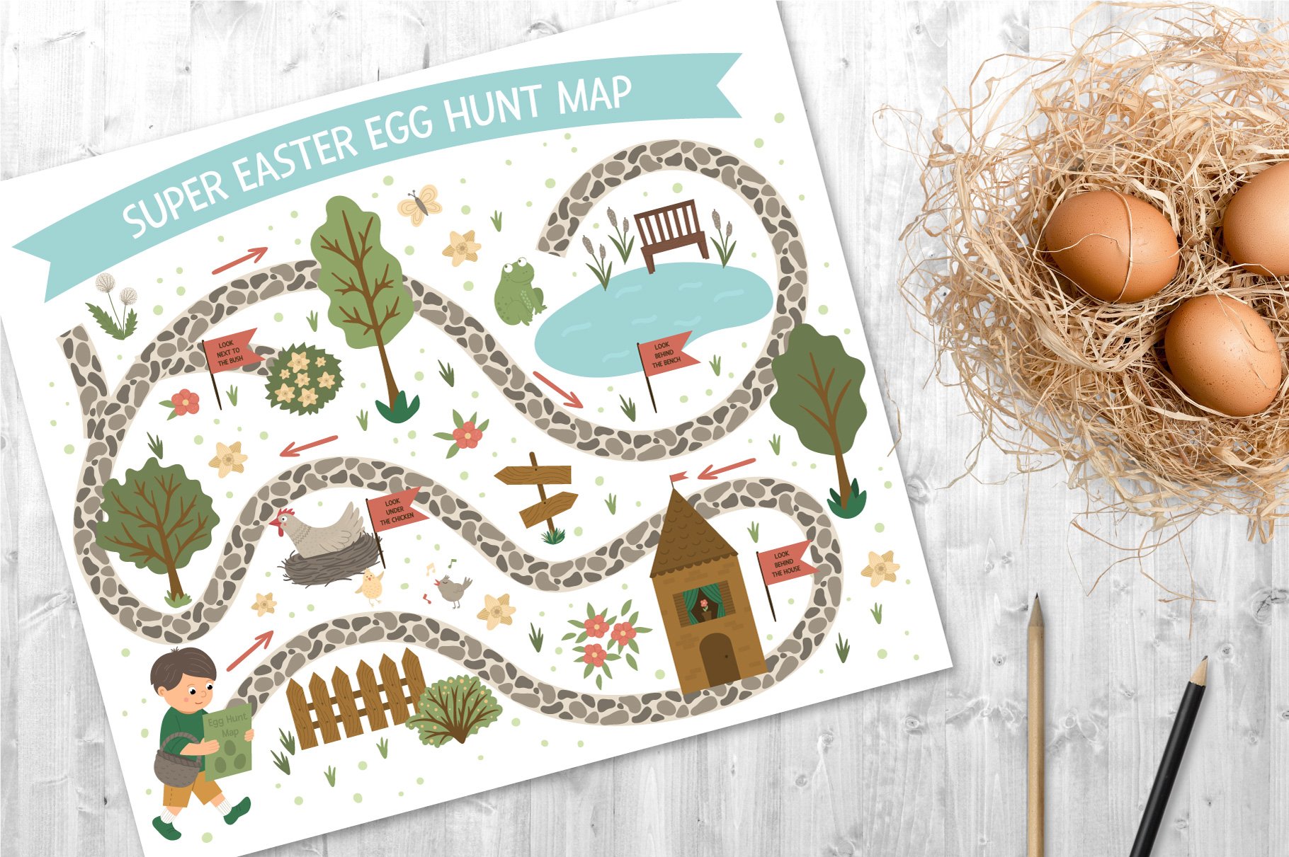 Easter egg hunt map creator (455055) | Illustrations | Design Bundles