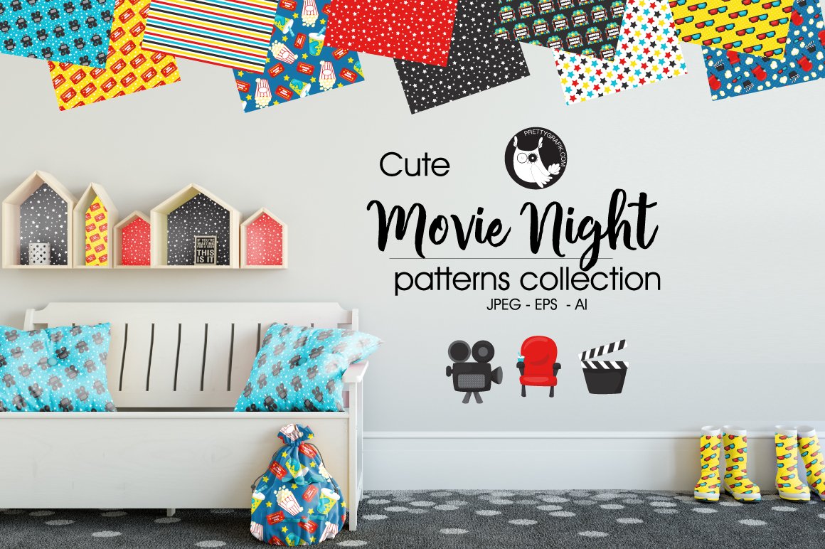 MOVIE-NIGHT, digital papers (41120) | Patterns | Design Bundles