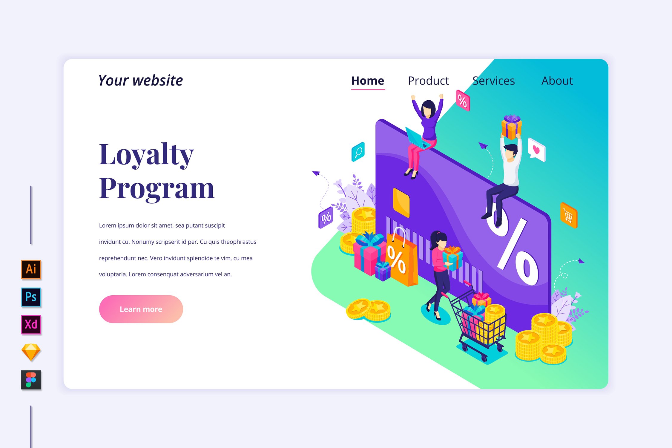 Isometric Loyalty program Landing page illustration (921071 ...