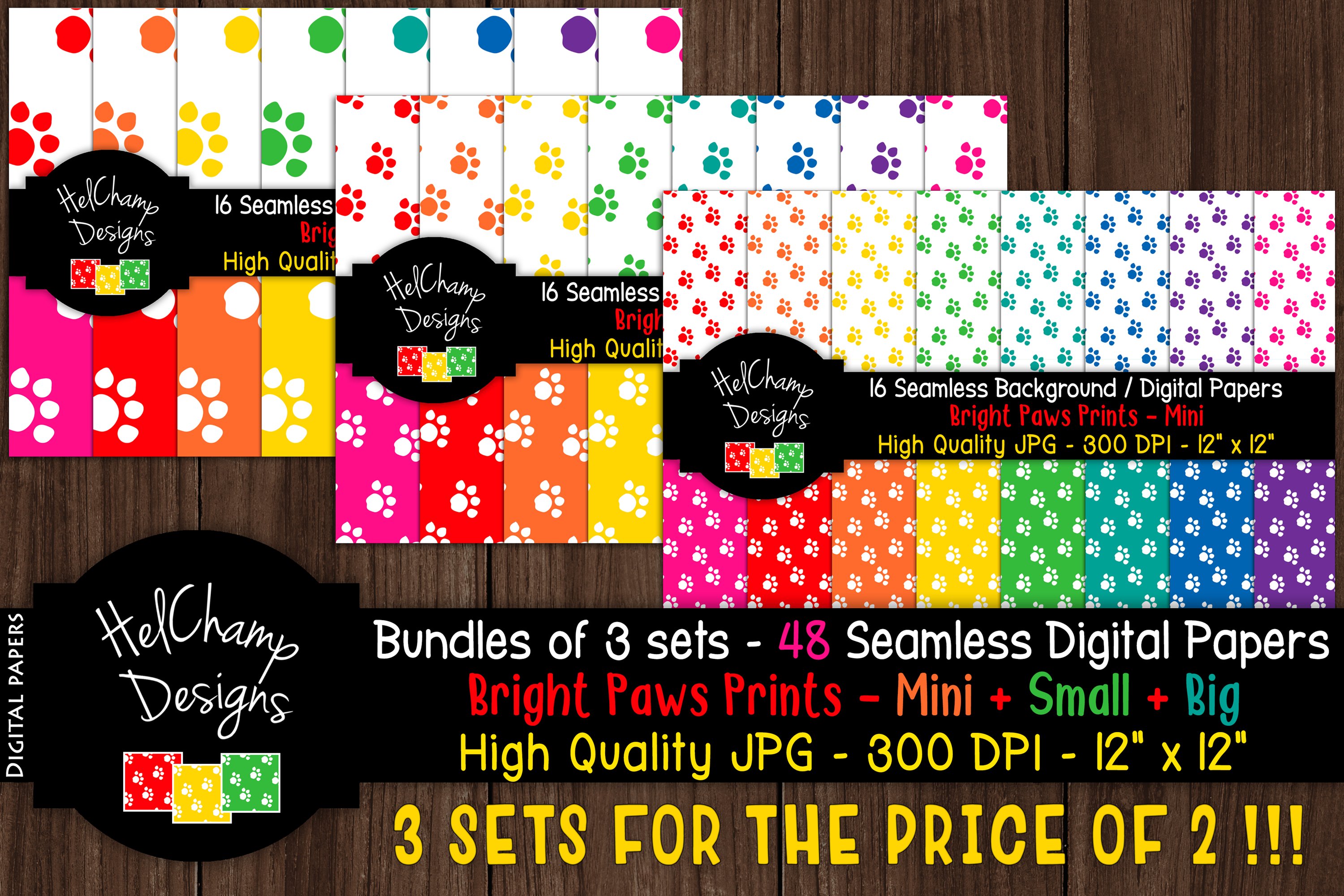 48 seamless Digital Papers - Paws Print Bright serie - DB007 (488572 ...