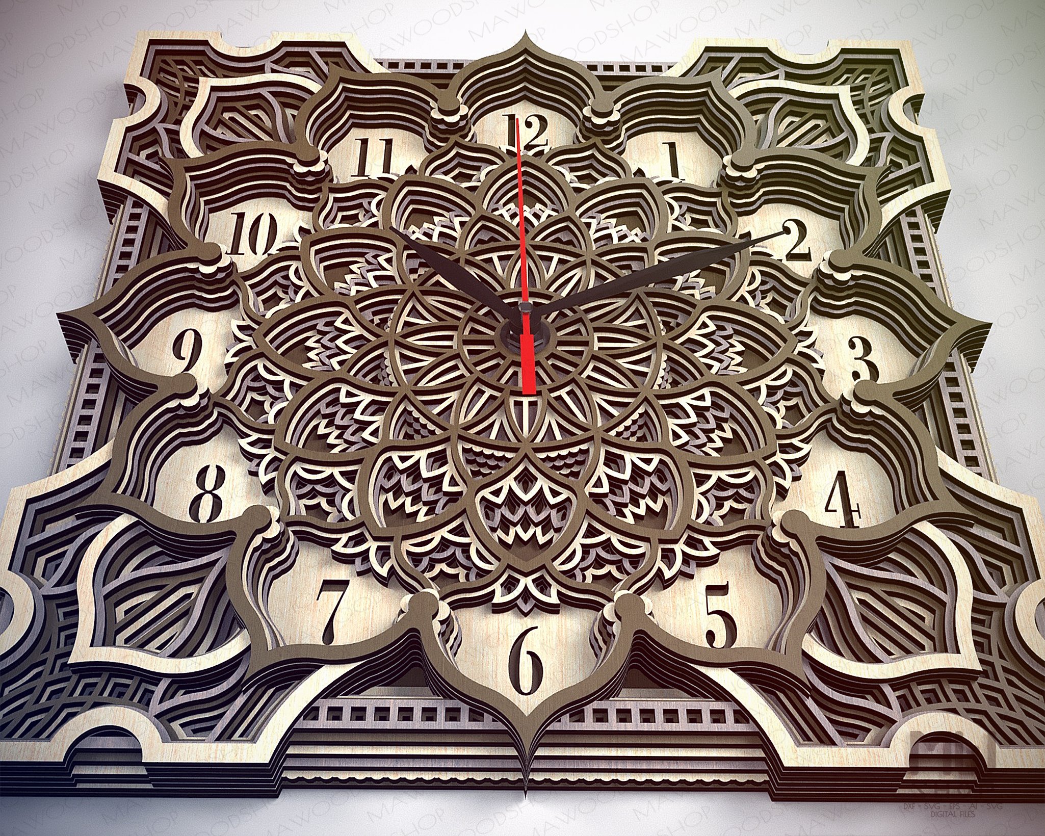 C36 - Wall Clock for Laser cut, Mandala Clock DXF pattern (1058795 ...