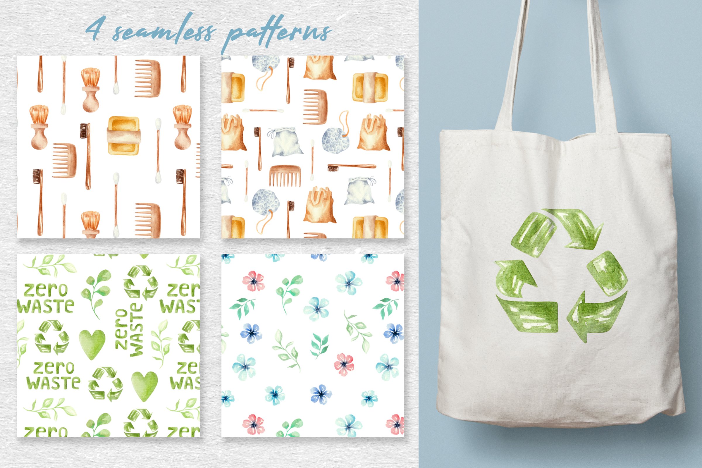 Zero waste watercolor illustration set (650373) | Illustrations ...