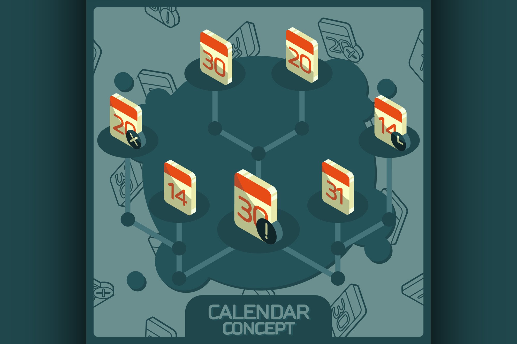 Calendar color concept isometric icons (759321) | Illustrations | Design Bundles