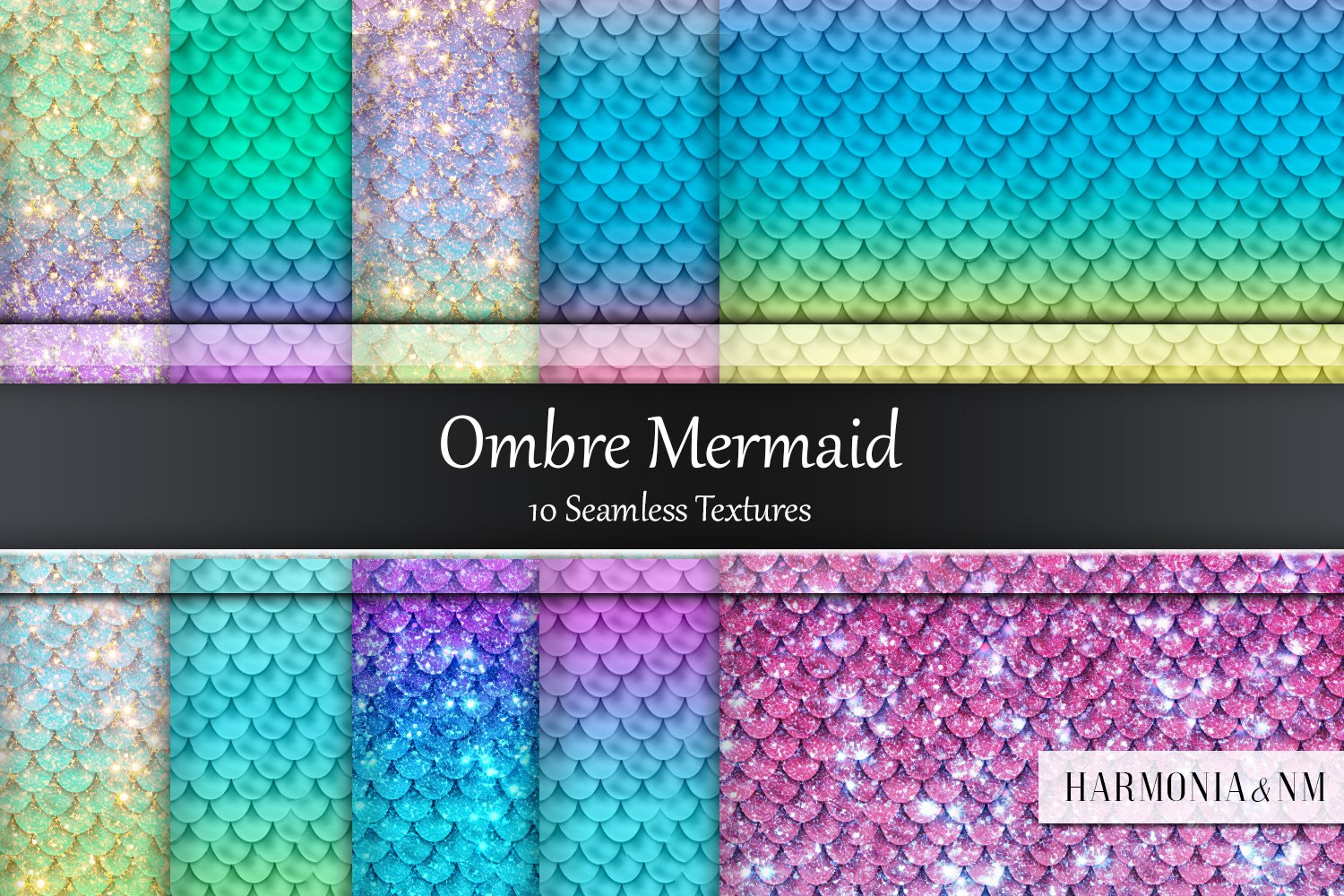 Ombre Mermaid Seamless Textures (352449) | Textures | Design Bundles