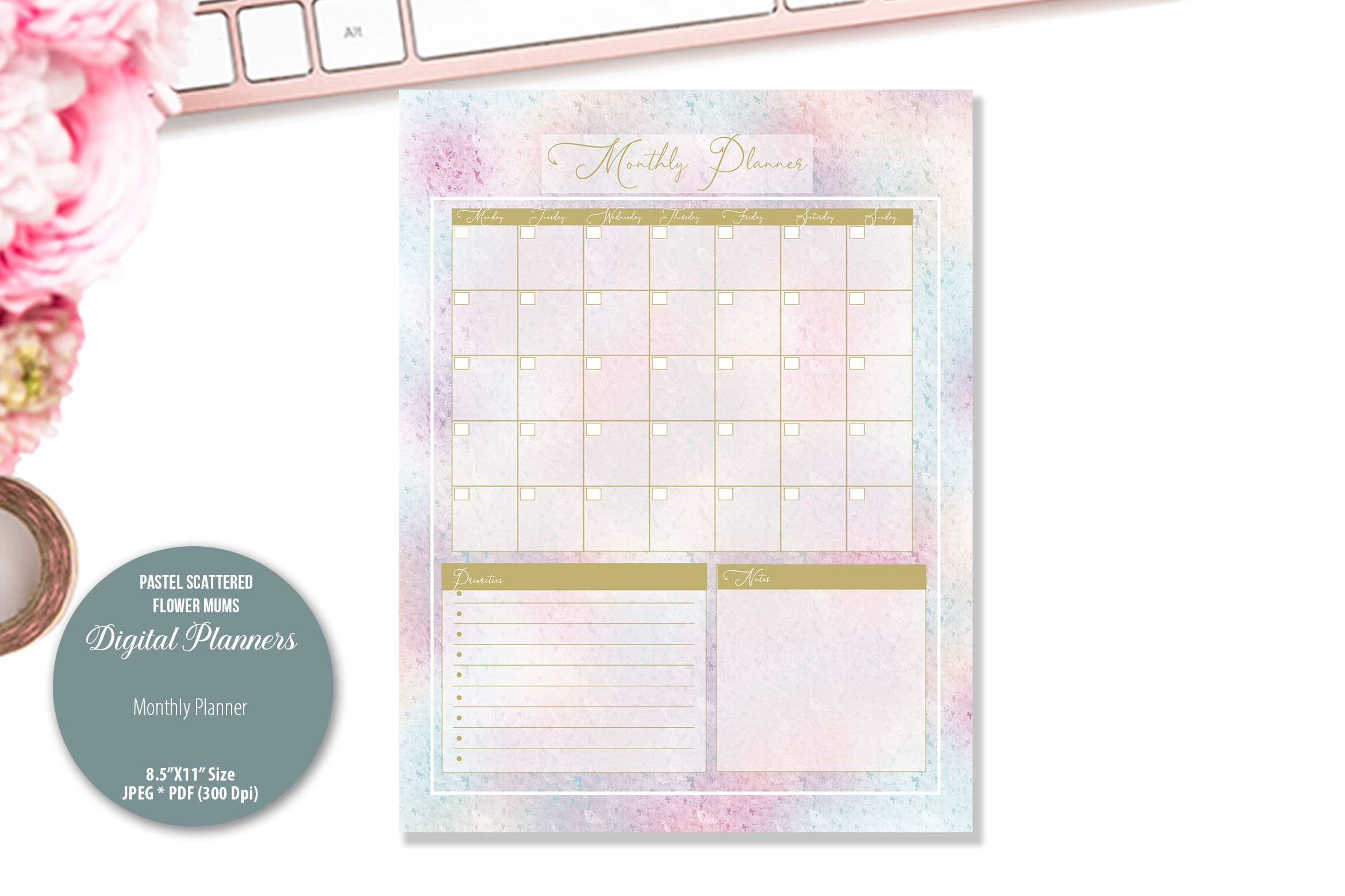Pastel Scattered Flower Mums Digital Planner