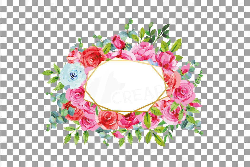 Boho pink and blue floral frames watercolor clip art pack (151827 ...