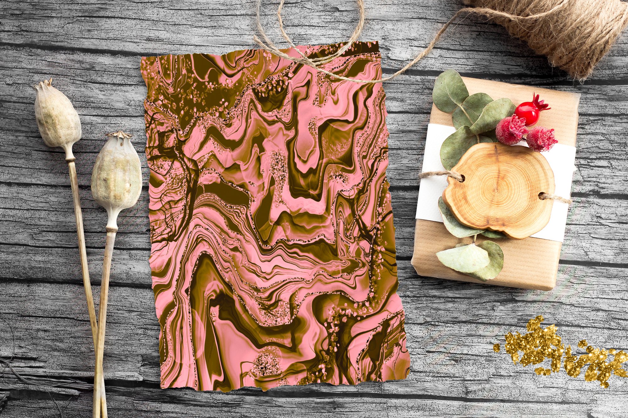 Pink Alcohol Ink digital paper, Gold Liquid ink textures (829478 ...