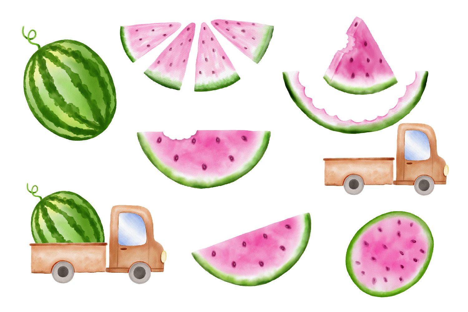 Pink watermelon watercolor clipart with cute girl (649694 ...