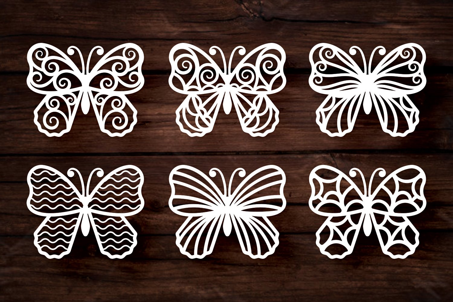 Papercut Butterfly Set with Spirals, Decorations, Thin Lines