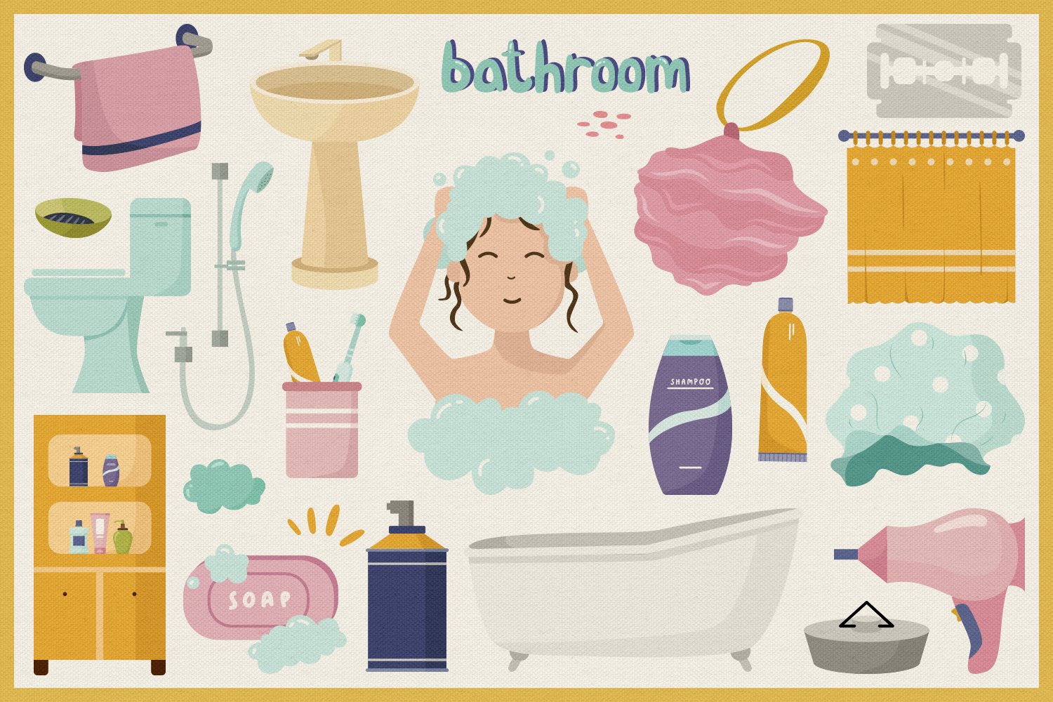 In The Bathroom Vector Clipart and Seamless Pattern