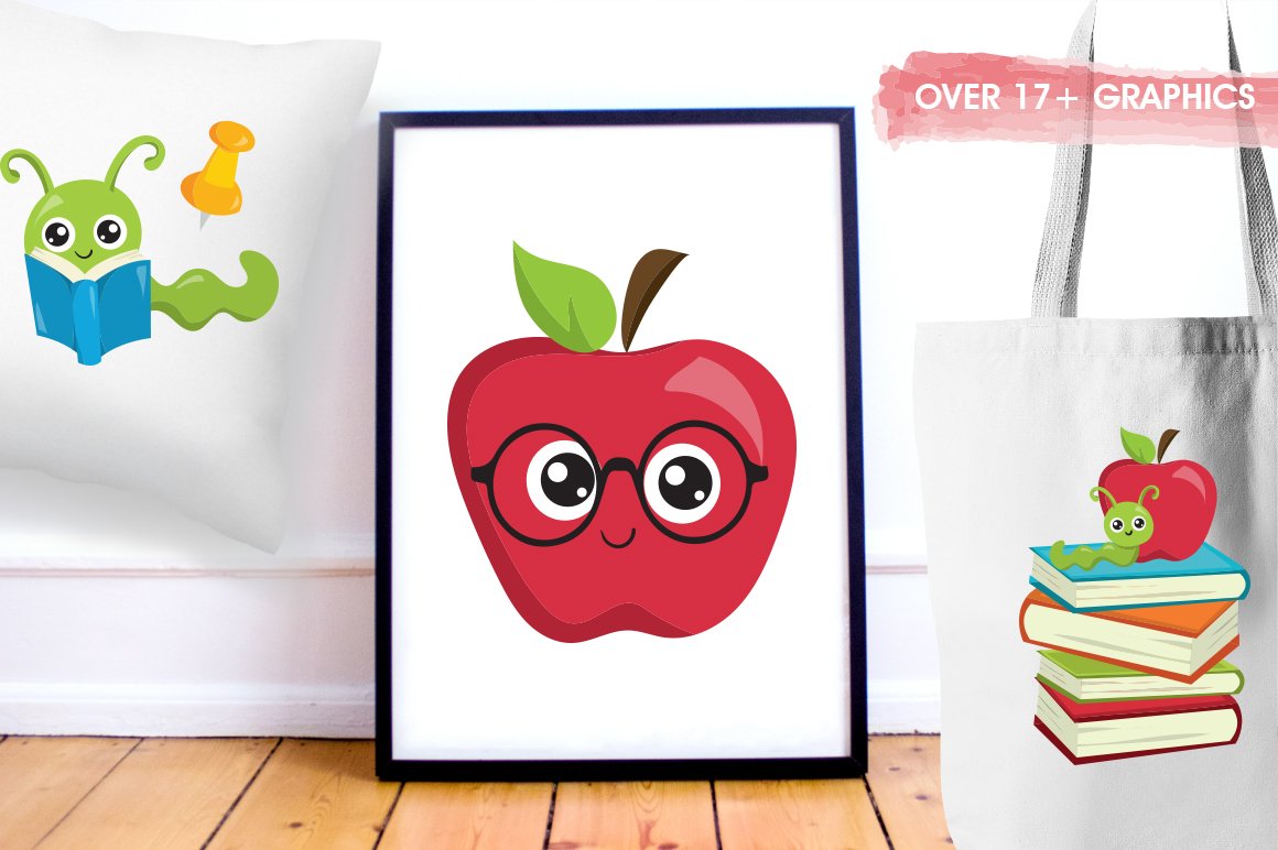 Apple Bookworm graphic and illustrations (363134) | Illustrations ...