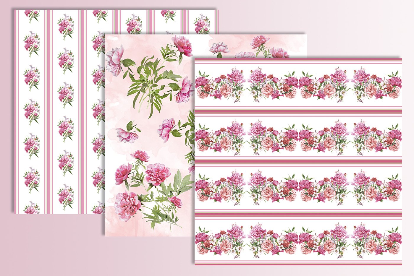 12 Pink peony digital paper Background Flower texture (270635 ...