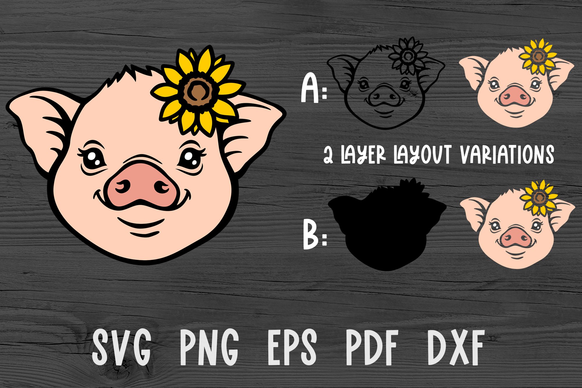 Pig face svg Pig svg Baby farm animals svg Sunflower svg (1077876 ...