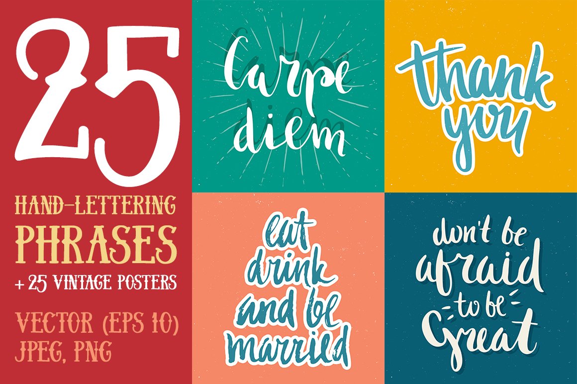 25 Hand Lettering Phrases & Posters (11469) | Illustrations | Design ...