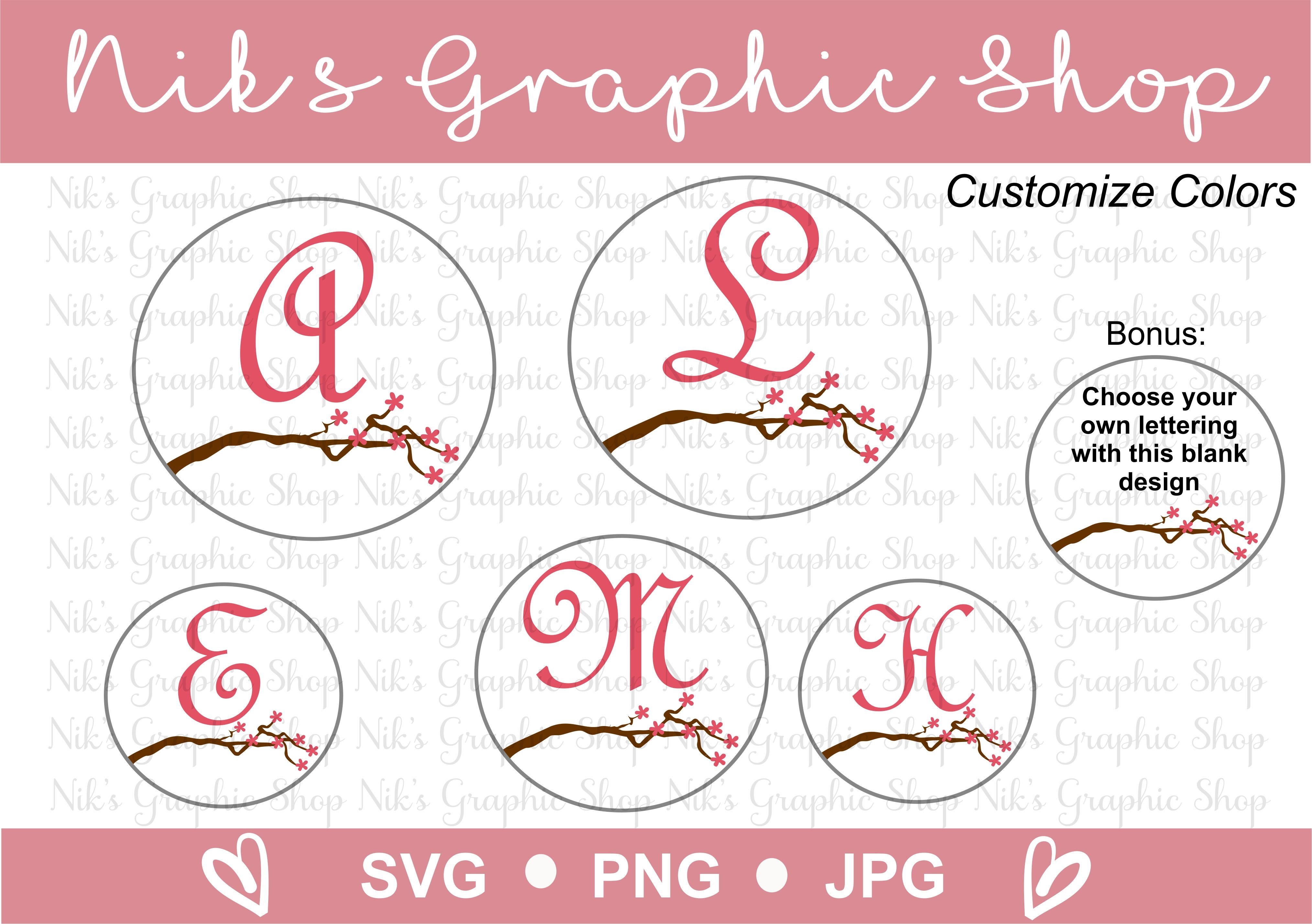 Monogram Svg, Cute Monogram, Cut files, Cherry Blossom Svg, Blossom ...