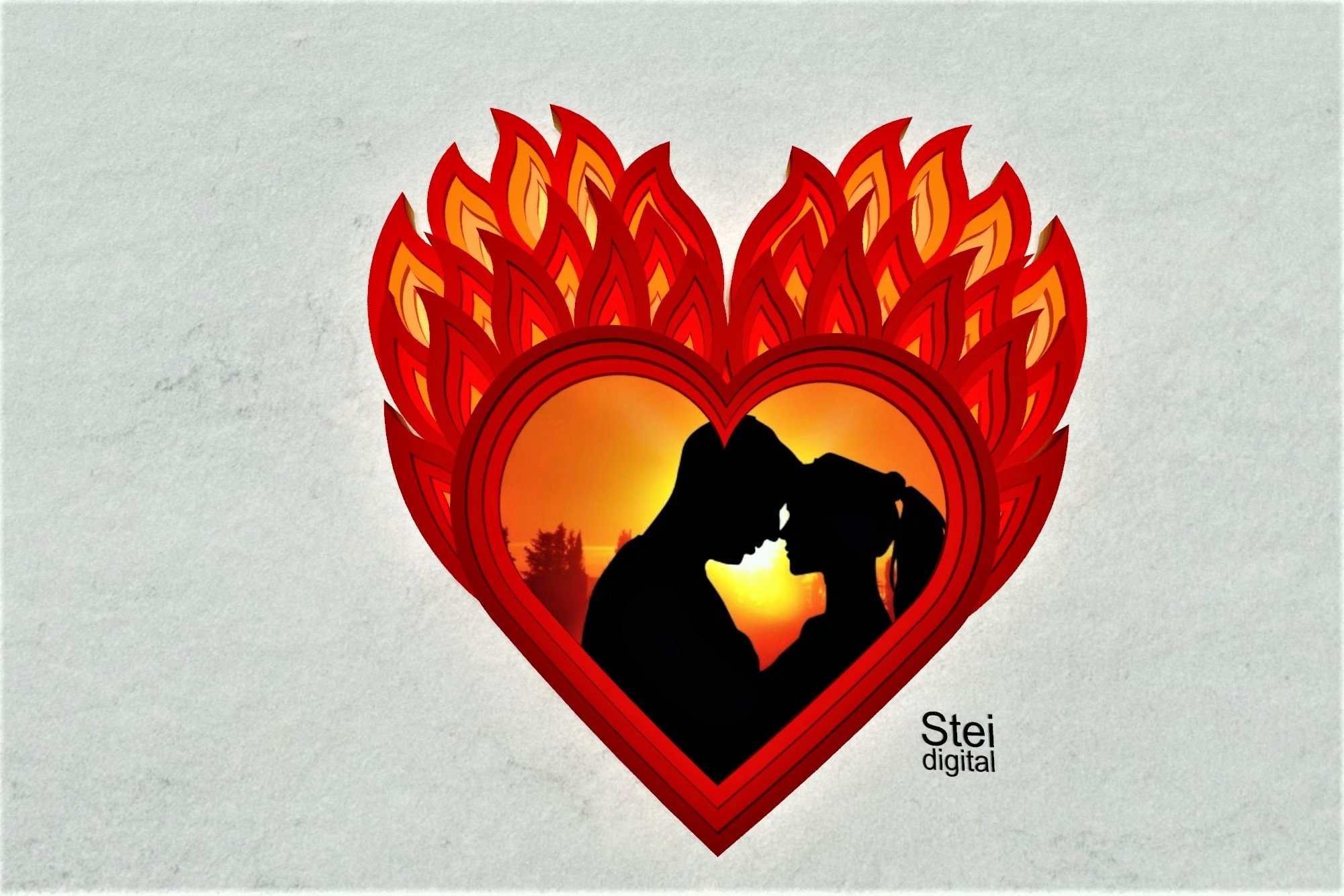 3d flaming heart SVG, layered heart frame svg, cut files.