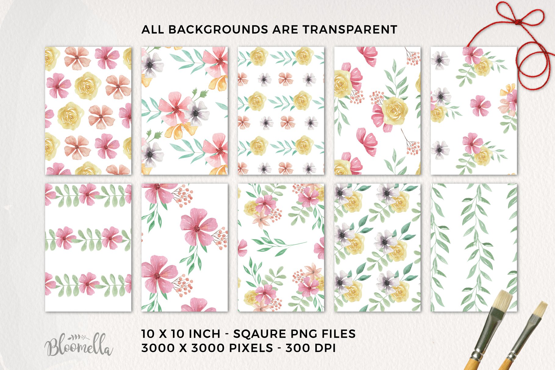 Pastel Florals Seamless Patterns Digital Paper Watercolor