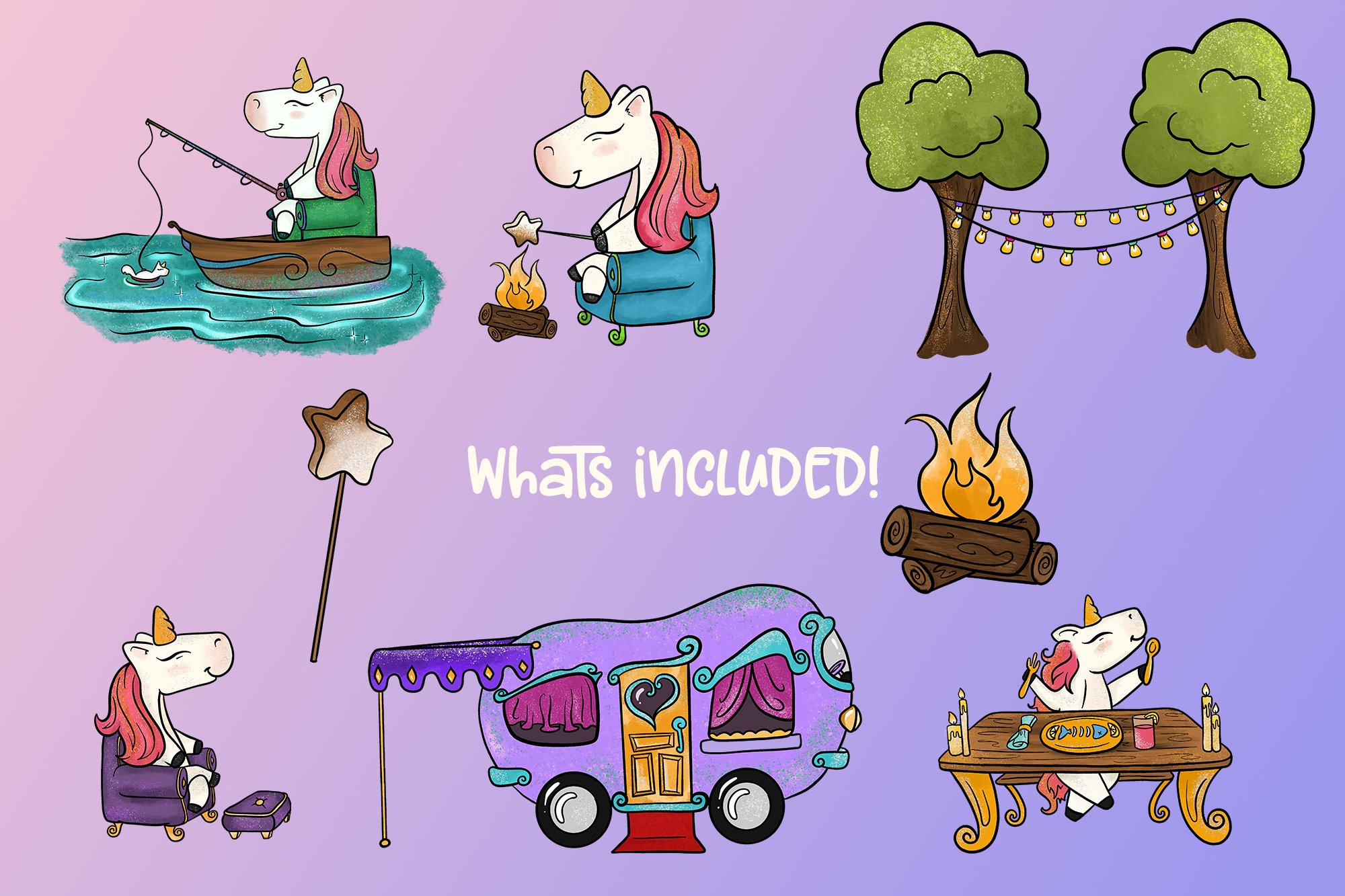 Unicorn Glamping | Camping unicorn Illustrations| PNG