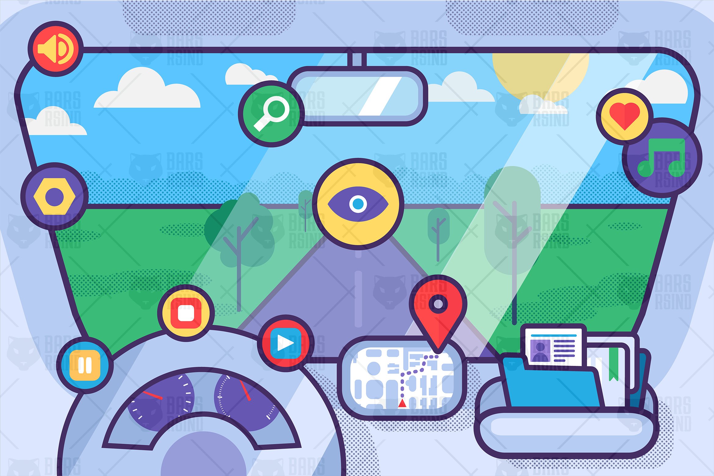 Car Driving Service With Icons (510396) | Illustrations | Design Bundles
