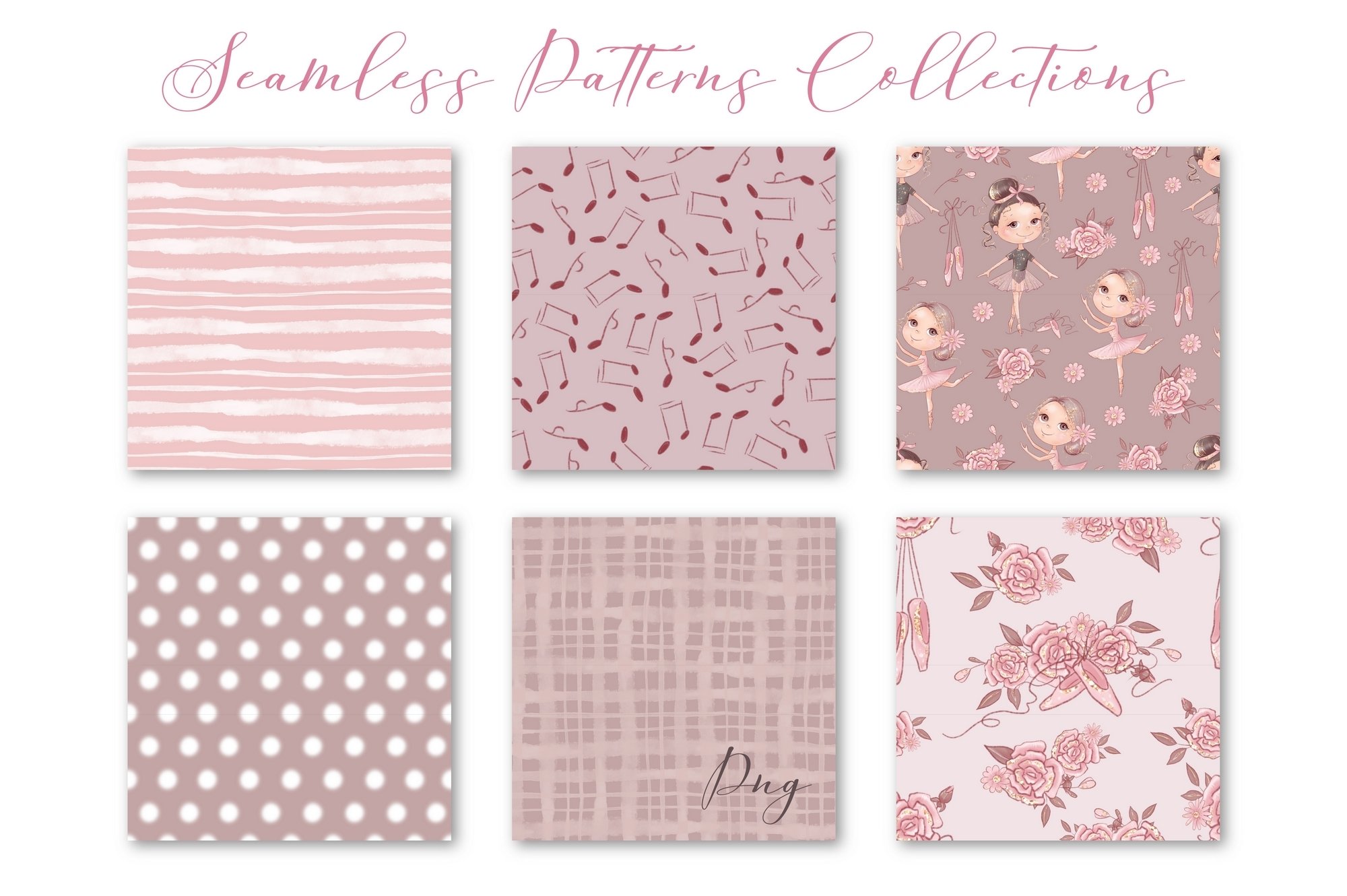 Set of seamless patterns Cute Ballerina