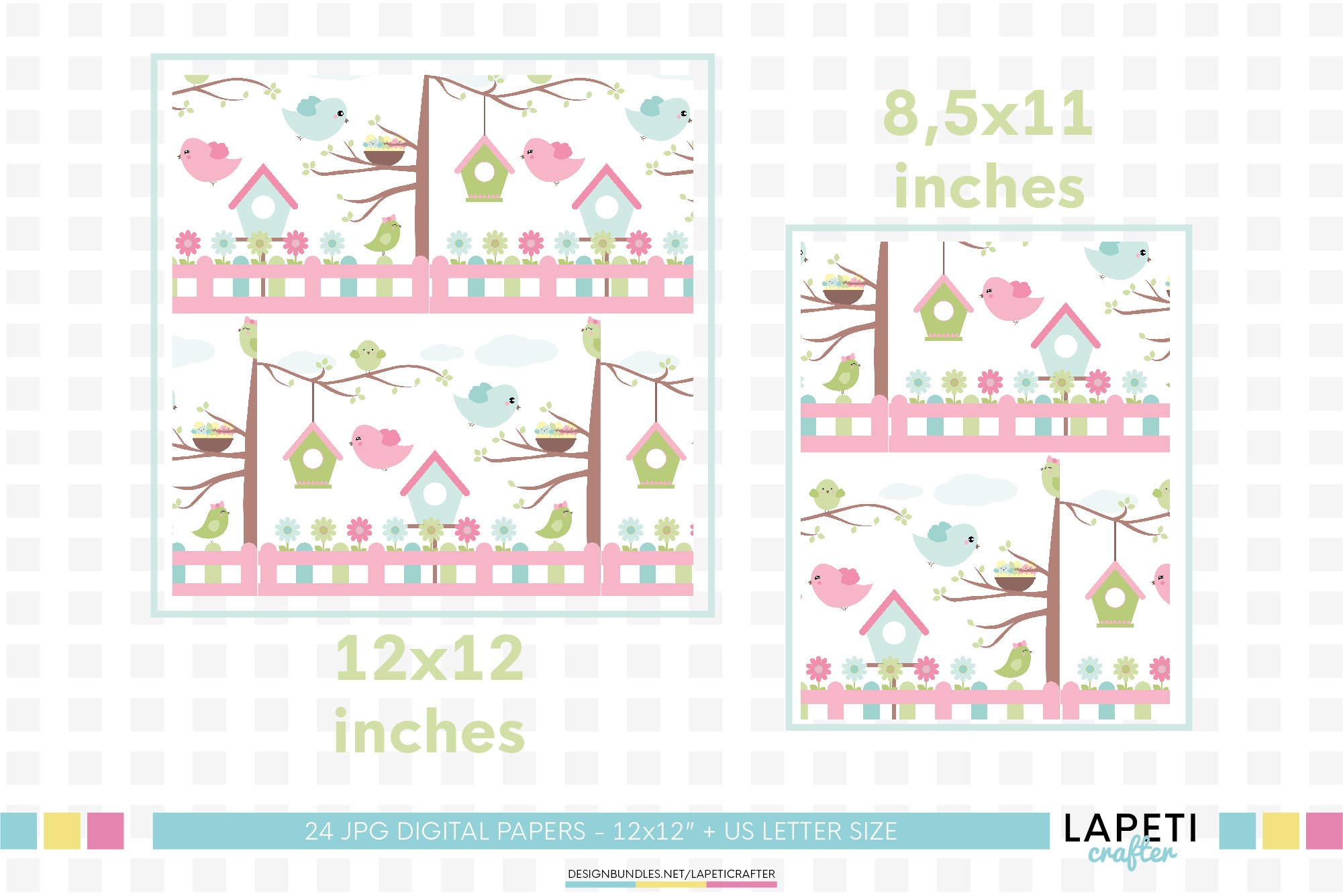 Birds digital paper, Sublimation backgrounds, spring paper (385326 ...