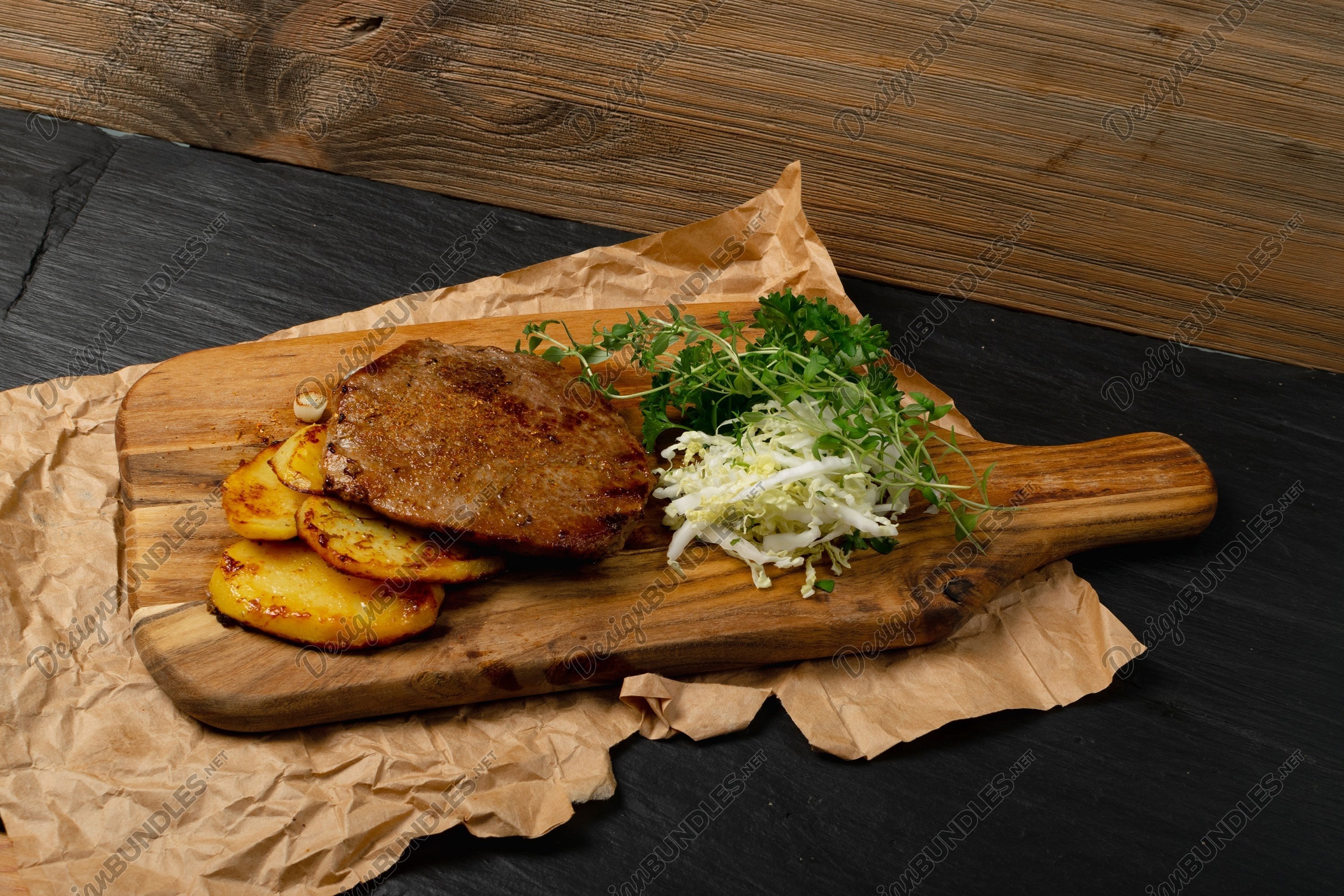 Grilled chivas beef steak with coleslaw, potatoes and green (891064 ...