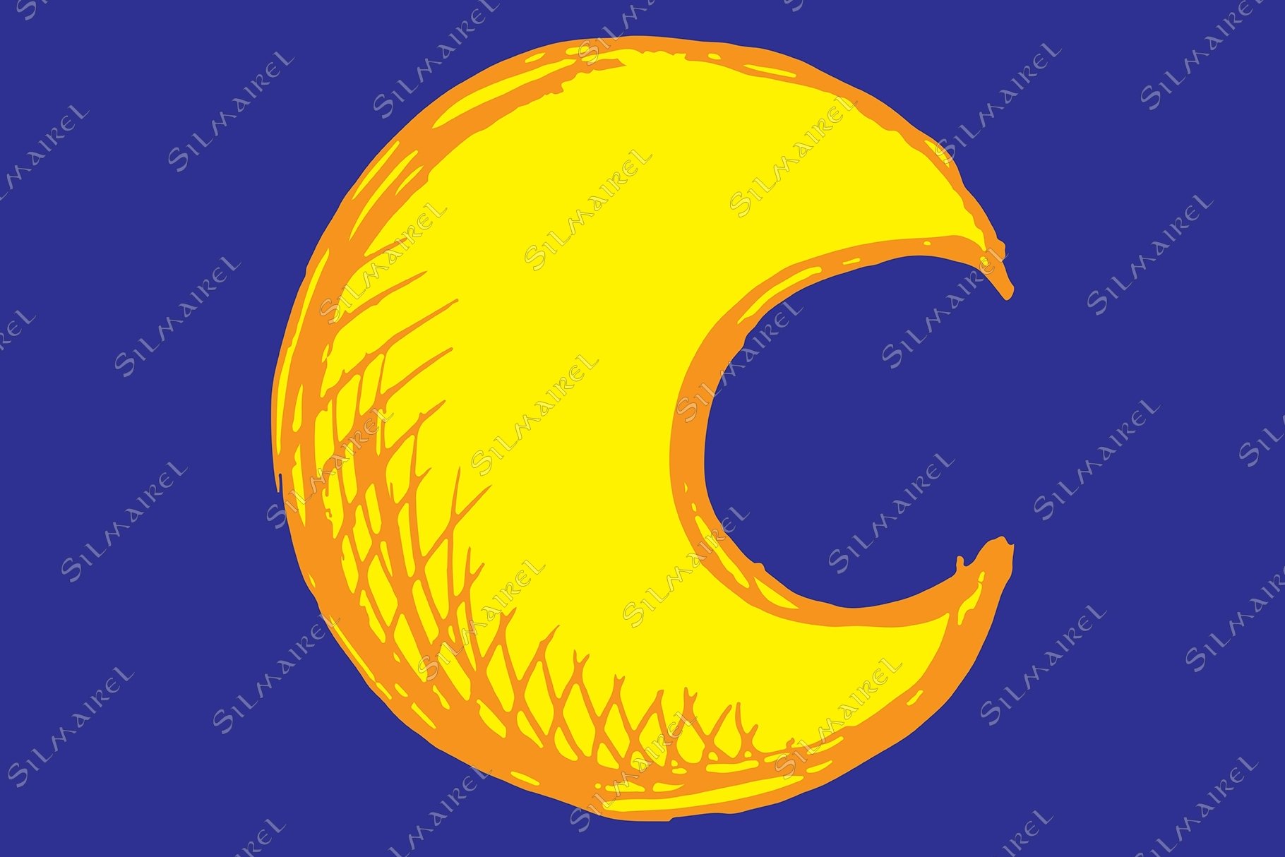 Cartoon yellow blue moon sketched ink line art vector (920853 ...