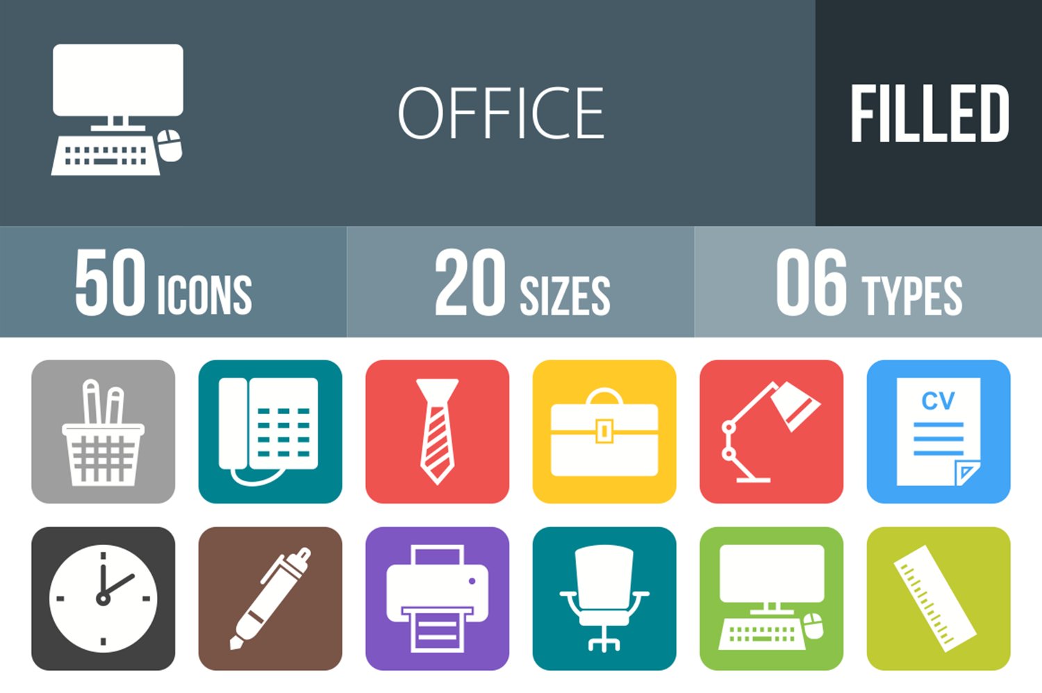 50 Office Filled Round Corner Icons (278224) | Icons | Design Bundles