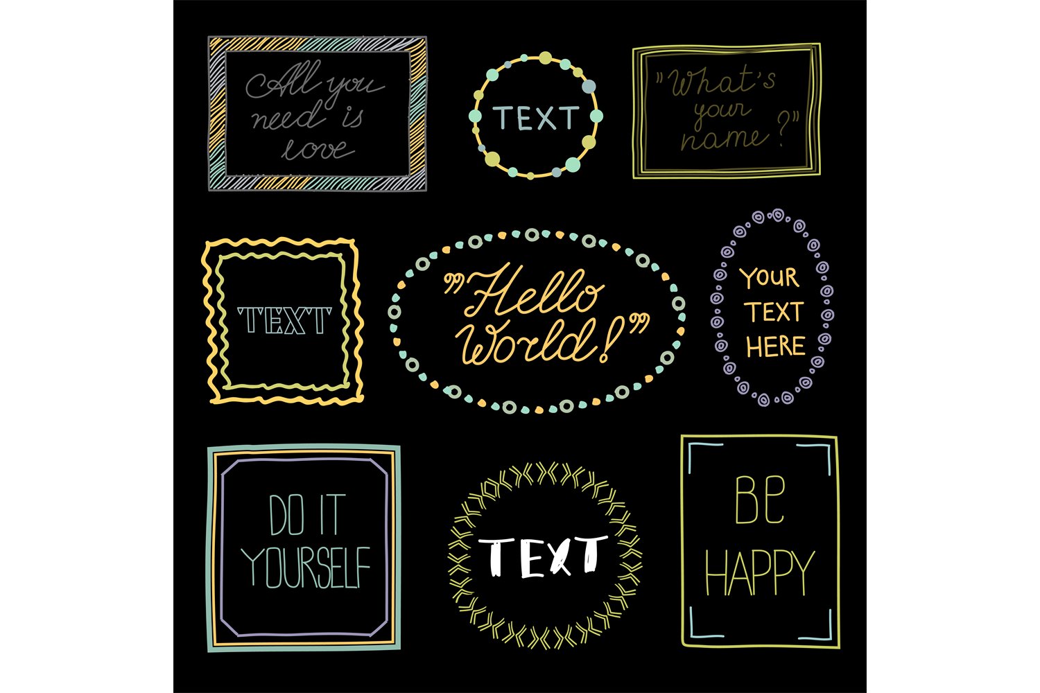 Doodle frames with text - hand drawn (865434) | Illustrations | Design ...