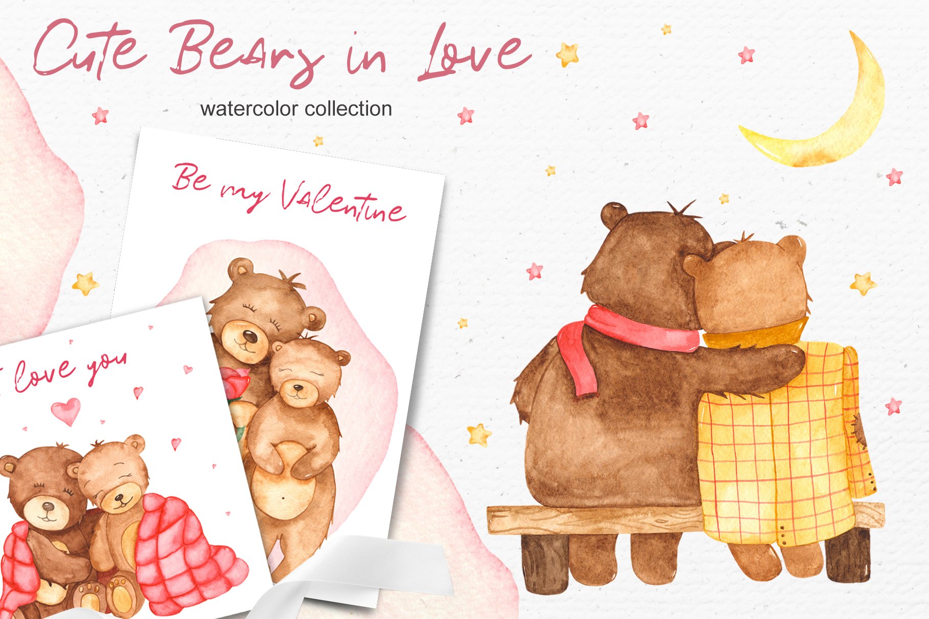 Cute bears in love. Watercolor clipart, cards, patterns (411727 ...