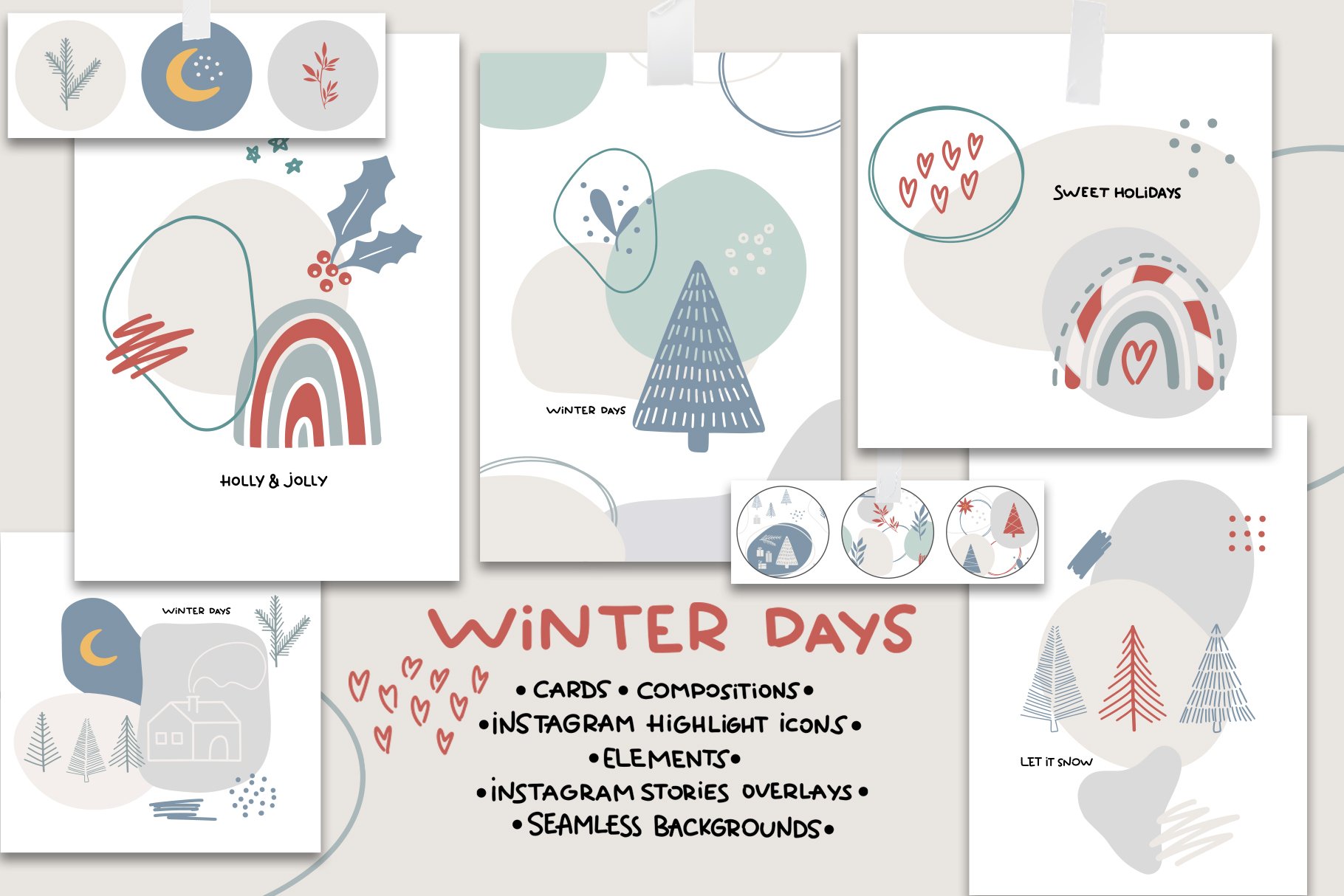 Winter Days Abstract Collection (1052289) | Illustrations | Design Bundles