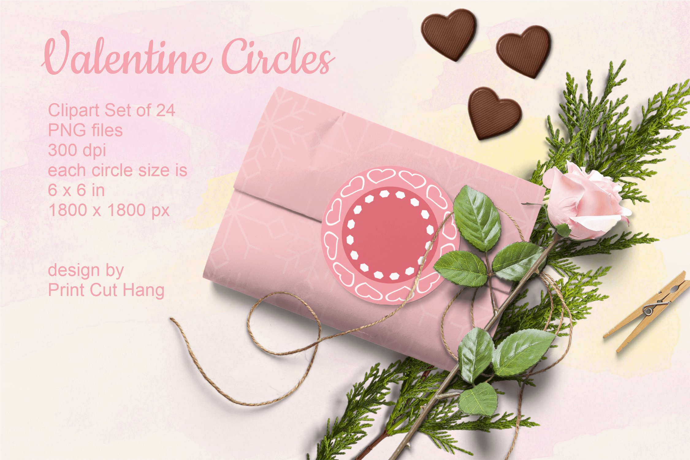 Valentine Circle Frames Clipart Set of 24 PNG files