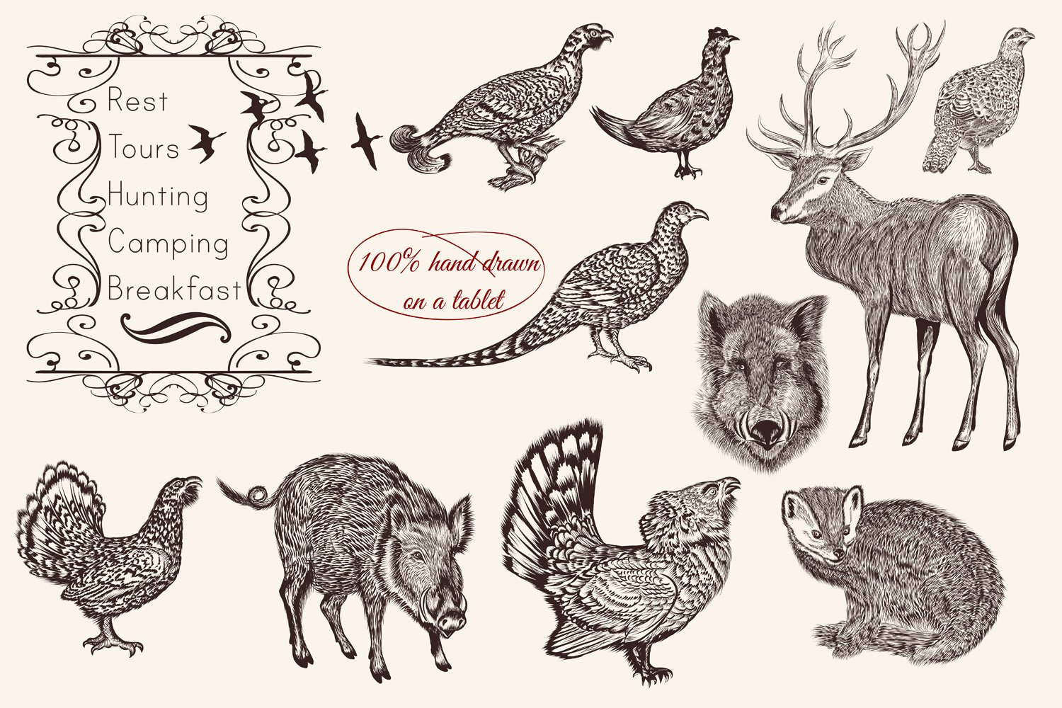 Bundle from vector engraved animals (96965) | Illustrations | Design ...