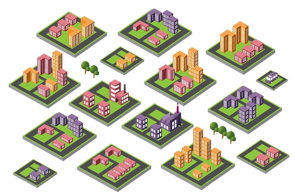 Isometric set city map (239704) | Illustrations | Design Bundles